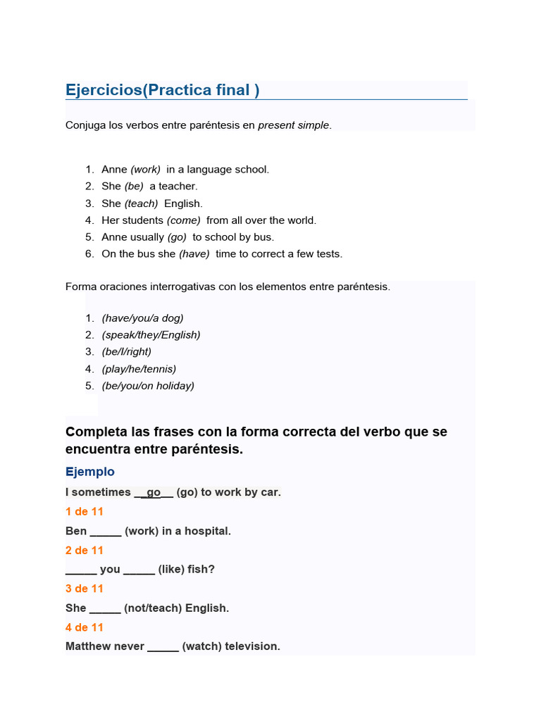 Ejercicios (Practica Final) | PDF | Language Arts & Discipline