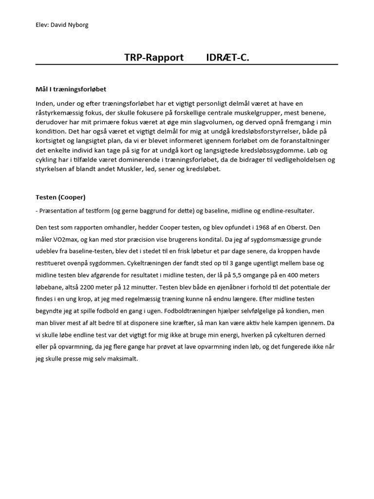 TRP-Rapport Idræt-C.: Mål I Træningsforløbet | PDF