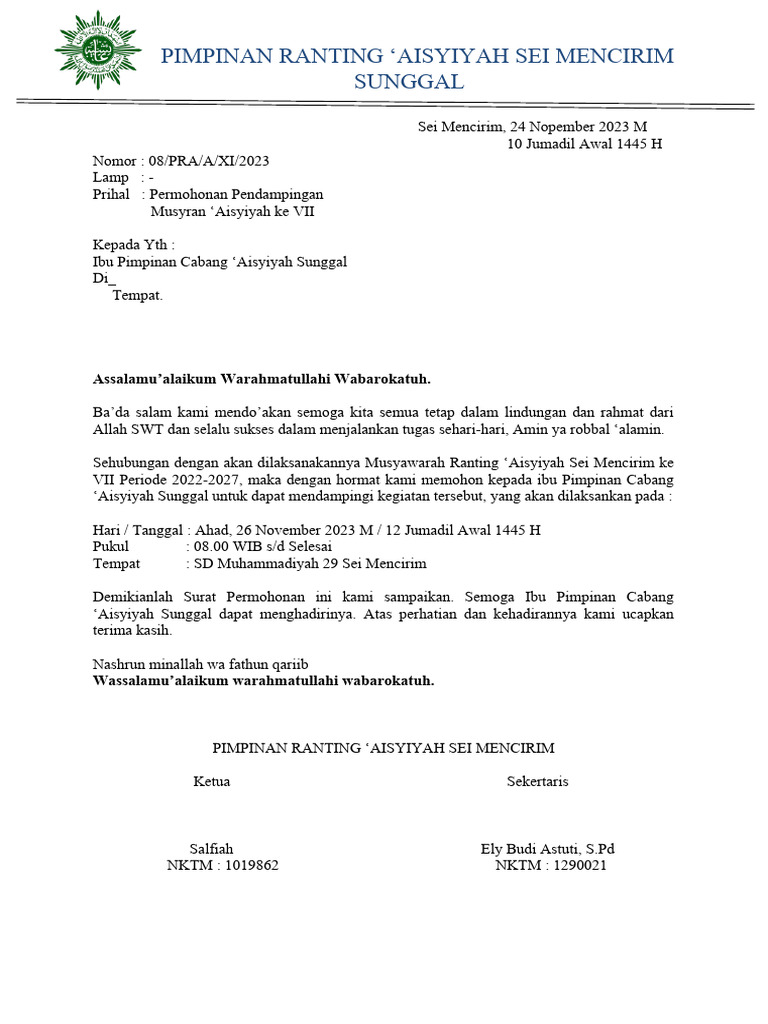 Surat Permohonan Pendamping | PDF