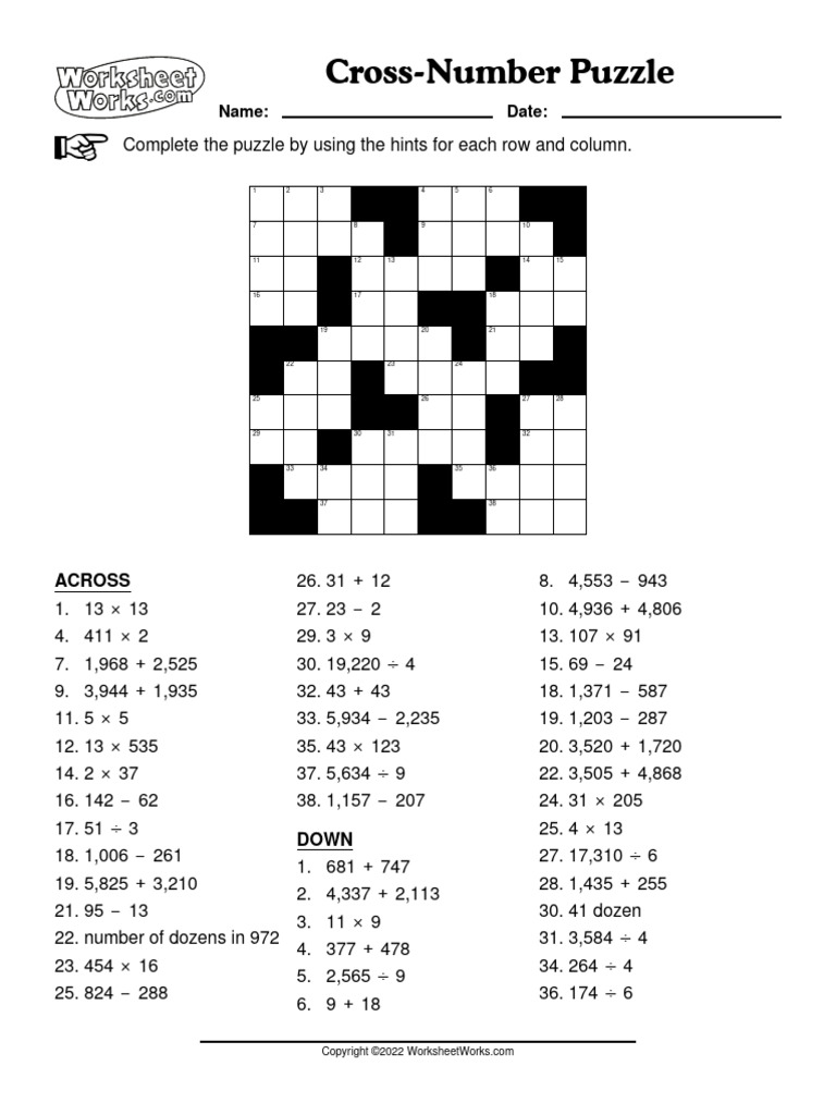 WorksheetWorks CrossNumber Puzzle 3 | PDF | Puzzles | Logic Puzzles