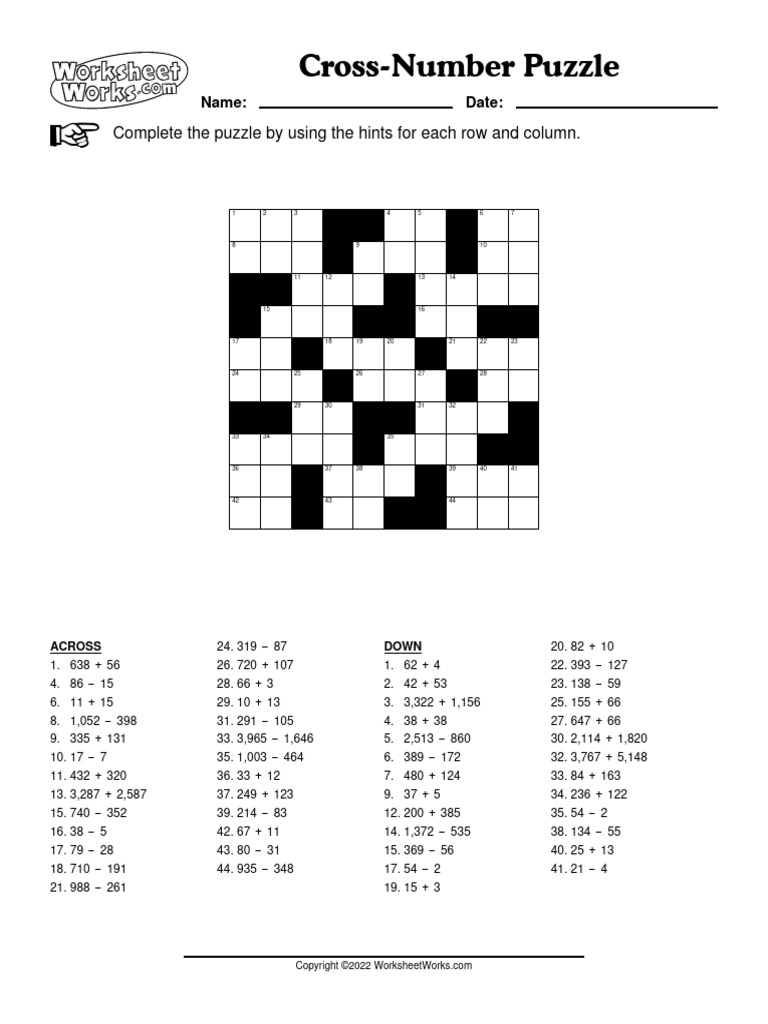 WorksheetWorks CrossNumber Puzzle 2 | PDF