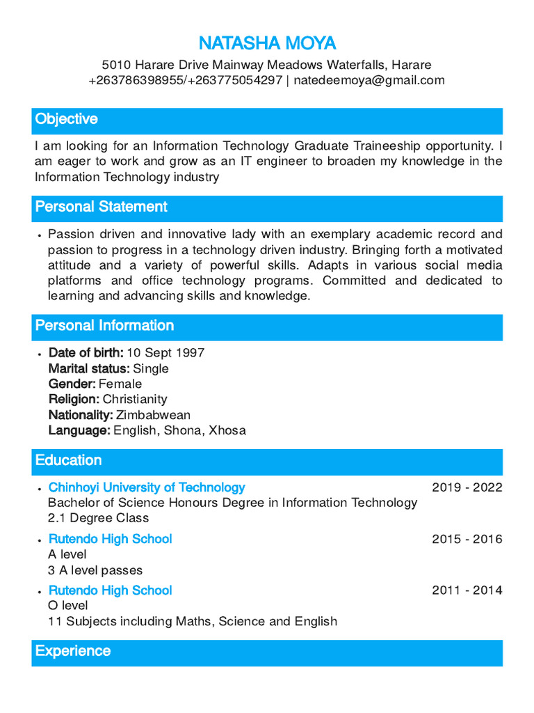 Natemoya CV | PDF | Computing | Computer Science
