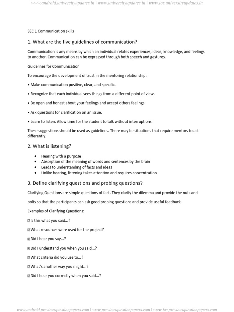 SEC 1 Communication Skills Notes | PDF | Mentorship | Communication