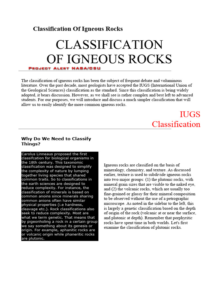 Classification of Igneous Rocks | PDF | Igneous Rock | Petrology