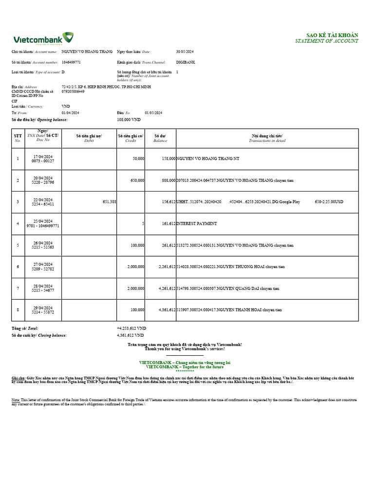 Vietcombank Account Statement5 | PDF