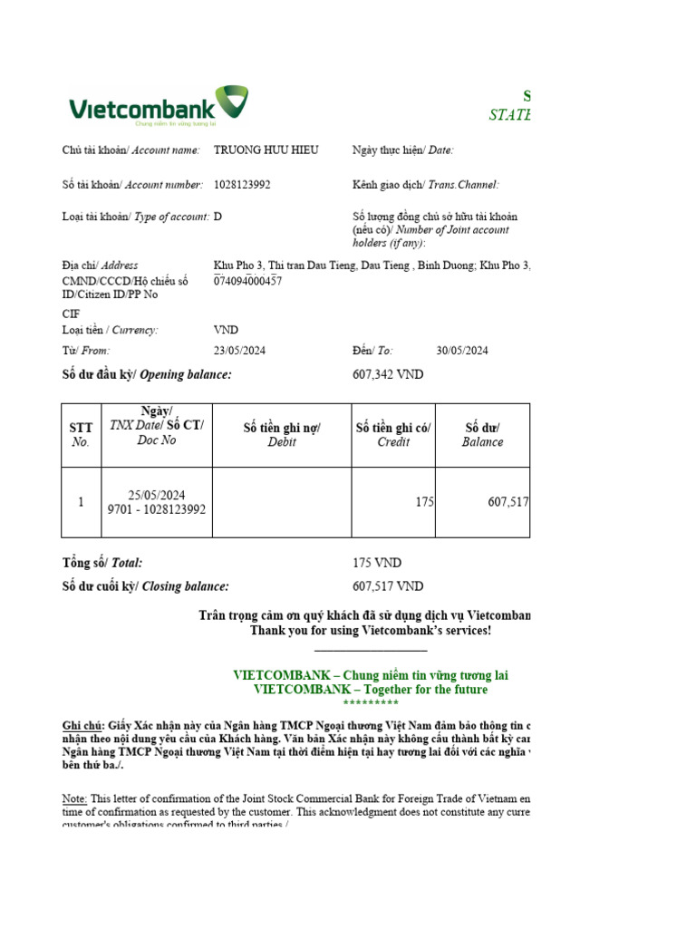 Vietcombank Account Statement | PDF