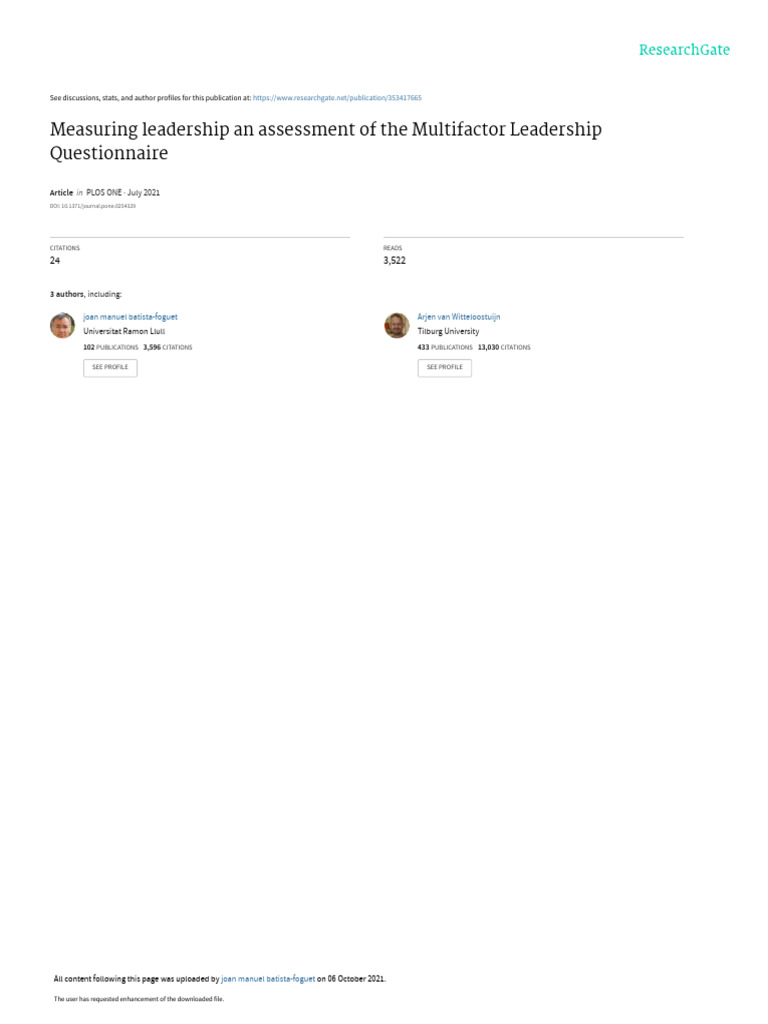 Measuringleadershipanassessmentofthe Multifactor Leadership ...
