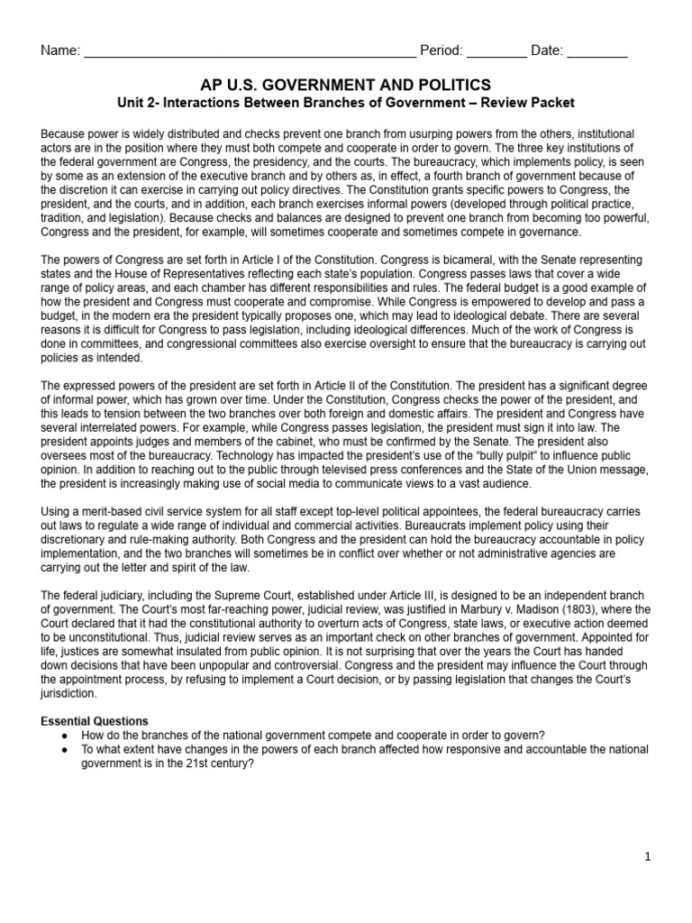 2019 Redesign Unit 2 Review Packet | PDF | United States Congress ...