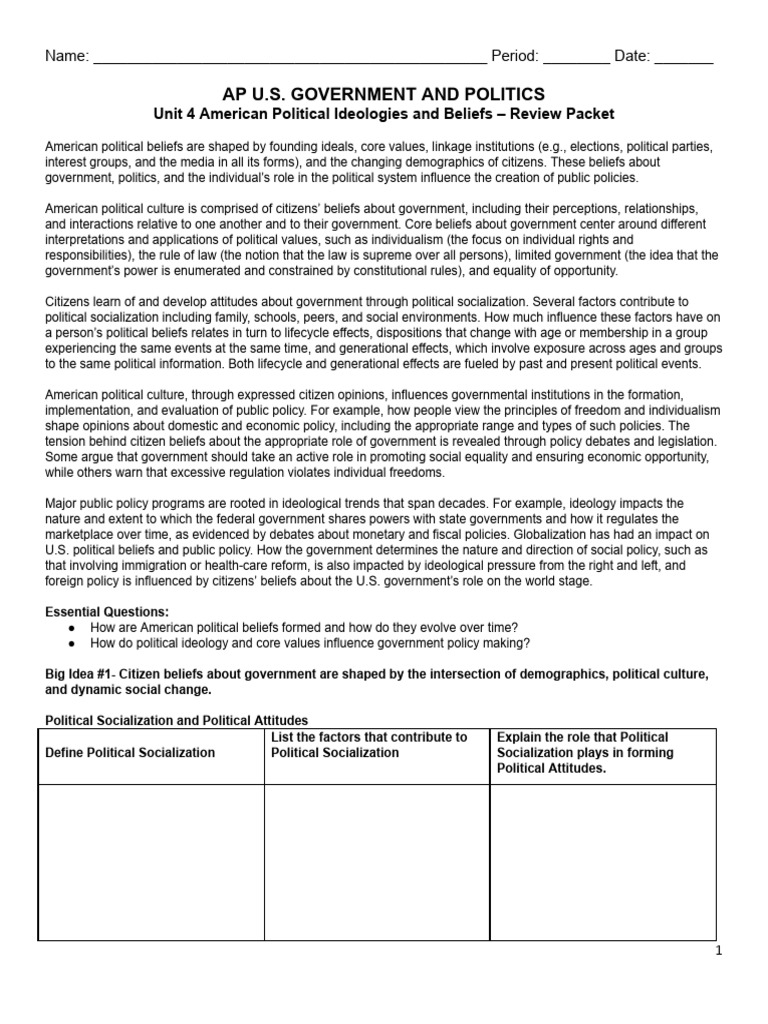 American Political Ideologies Review Packet | PDF | Opinion Poll ...