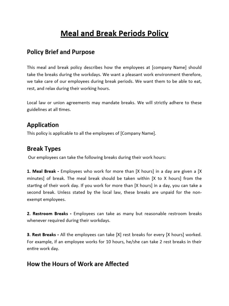 Meal and Break Periods Policy | PDF | Working Time | Overtime