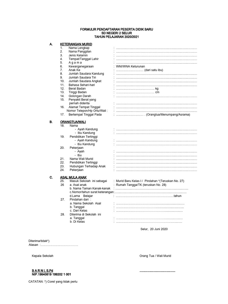 Formulir & Admin PPDB 2020-2021 | PDF