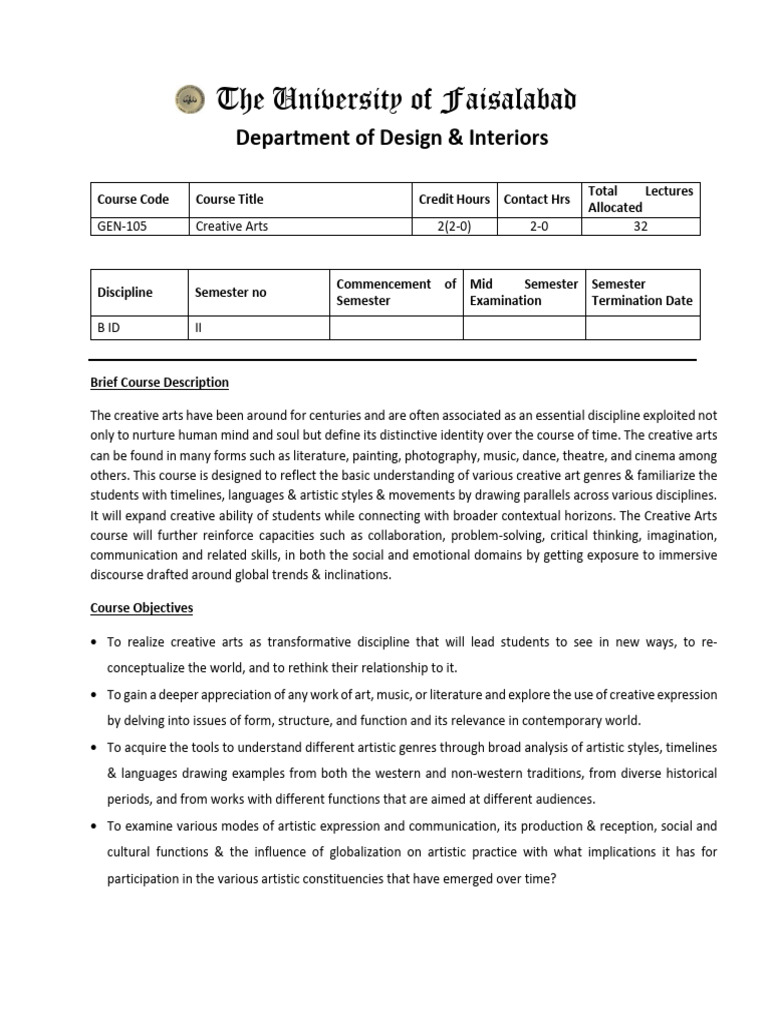 Creative Arts Course Overview at UOF | PDF | The Arts | Graphic Design