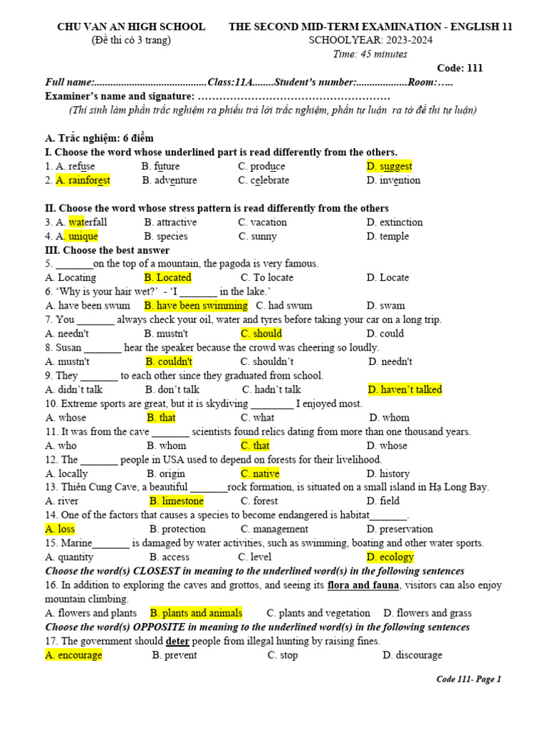 2nd Mid Term Exam G11-2024 Ma 111 | PDF