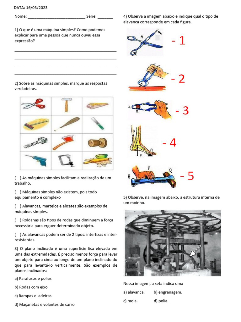 Atividade Máqunas simples | PDF | Máquinas | Engenharia Mecânica