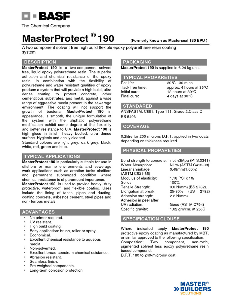 MasterProtect 190 | Download Free PDF | Epoxy | Polyurethane