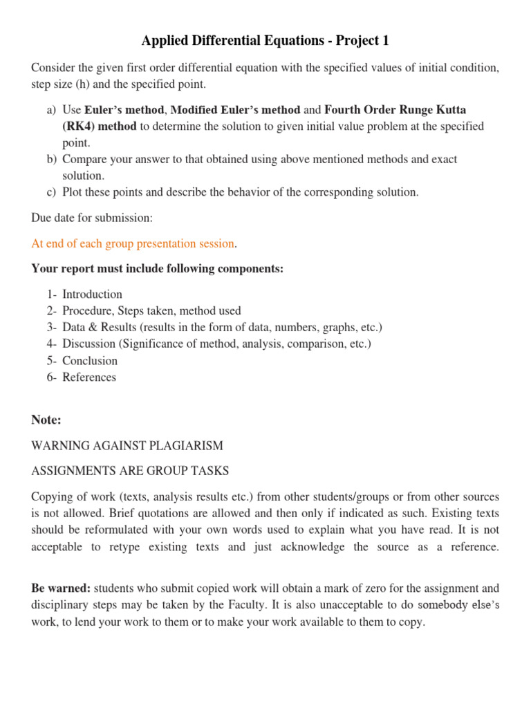 Euler Improved Euler Rk4 Project Pdf Algorithms Differential Calculus 
