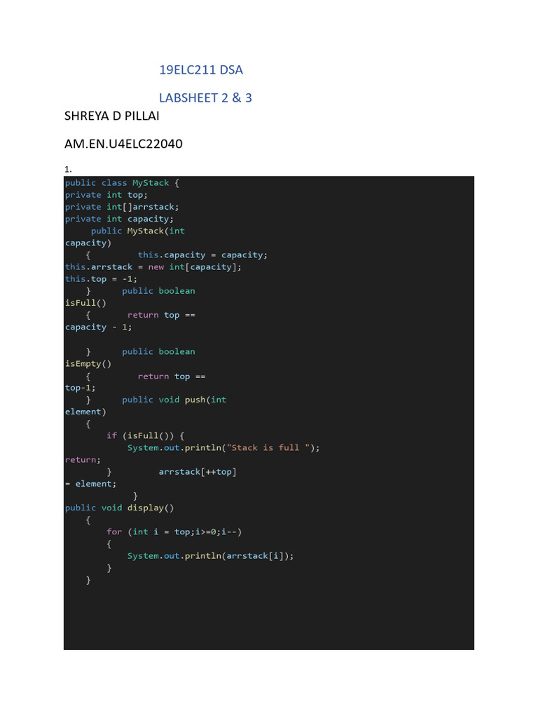 19ELC211 DSA lab340 | Download Free PDF | String (Computer Science) | Computer Engineering