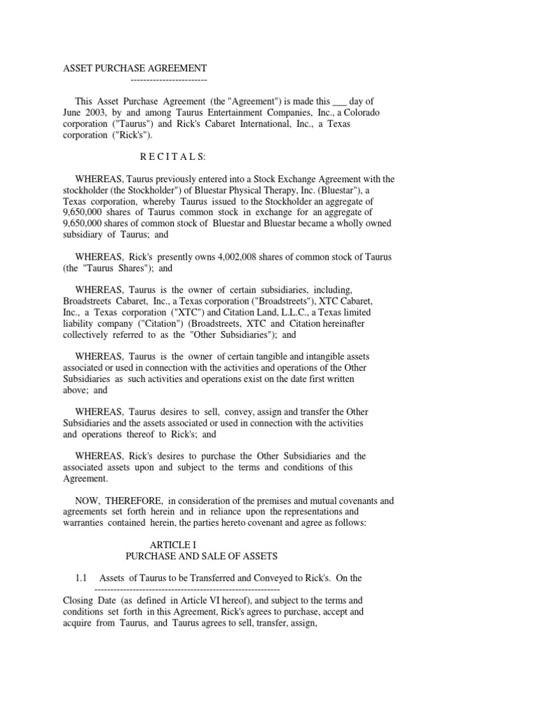 Asset Purchase Agreement Precedent | PDF | Lien | Indemnity