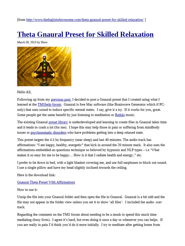 Theta Gnaural Preset For Skilled Relaxation | PDF | Relaxation ...