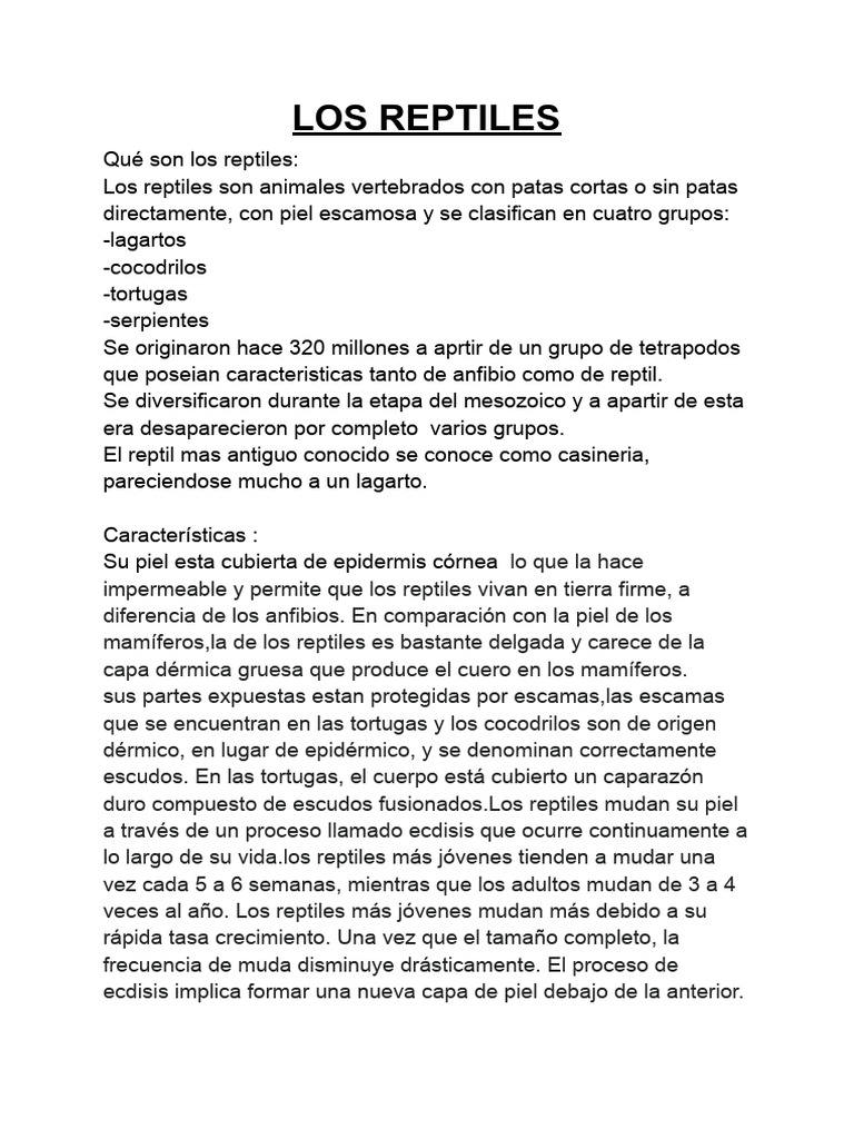 Los Reptiles | Descargar gratis PDF | Reptil | Percepción visual
