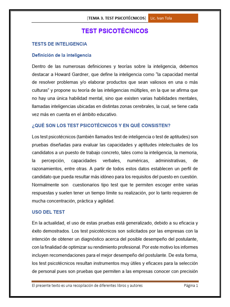 Tipos de Test Psicométricos | PDF | Inteligencia | Ciencias del ...