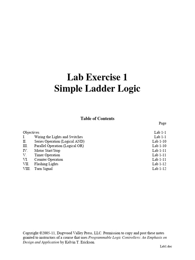Lab Exercise 1 Simple Ladder Logic: Design and Application by Kelvin T. Erickson | PDF ...