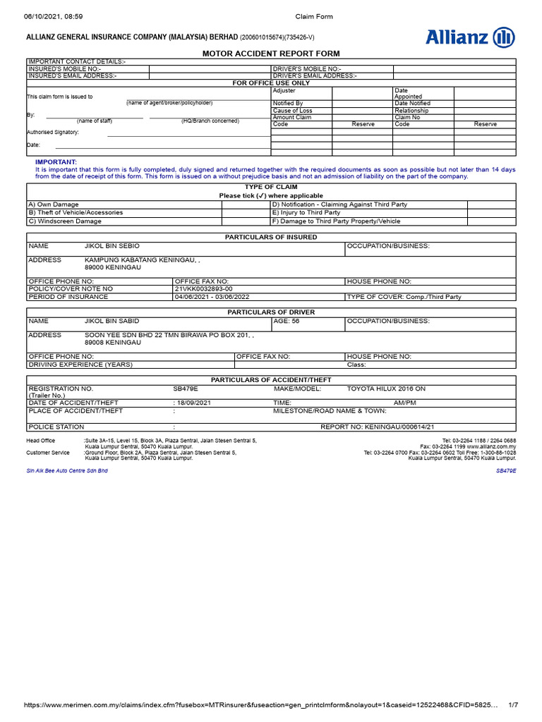 Claim Form(1) | PDF | Insurance | Driver's License