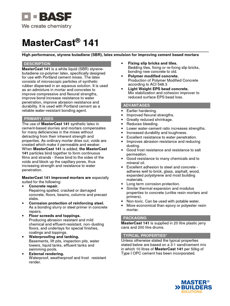 basf-mastercast-141-tds | Download Free PDF | Concrete | Cement