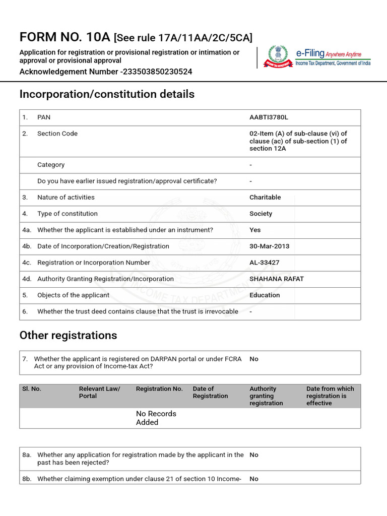 Form 10A_Filed Form | PDF | Taxes | Government Finances
