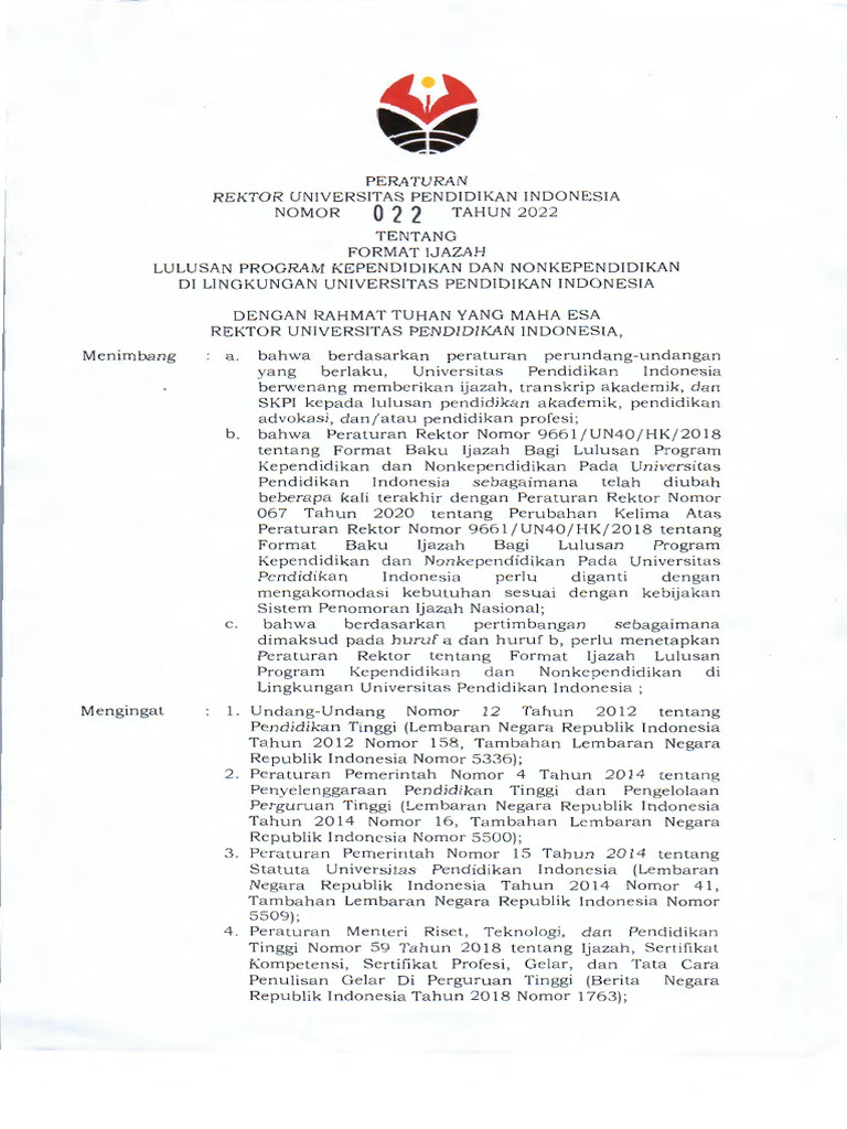 Format Ijazah UPI 2022 | PDF