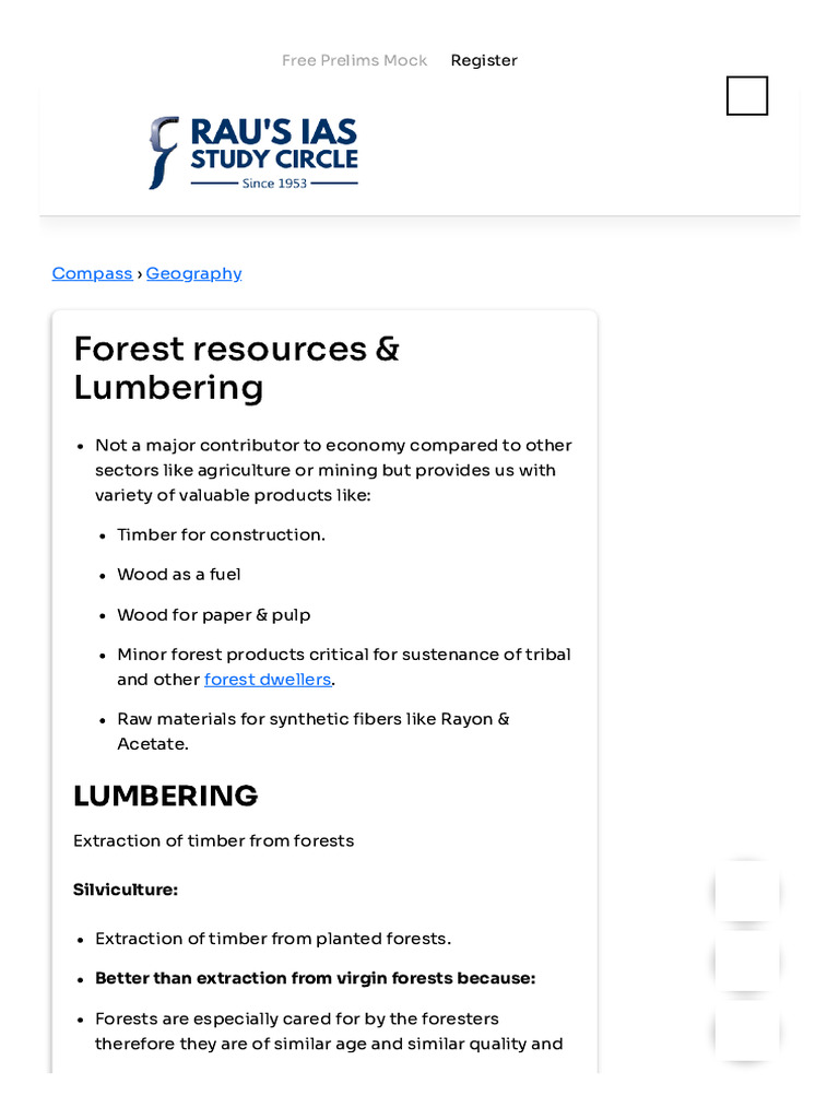 Forest Resources & Lumbering - Rau's IAS | PDF | Logging | Lumber