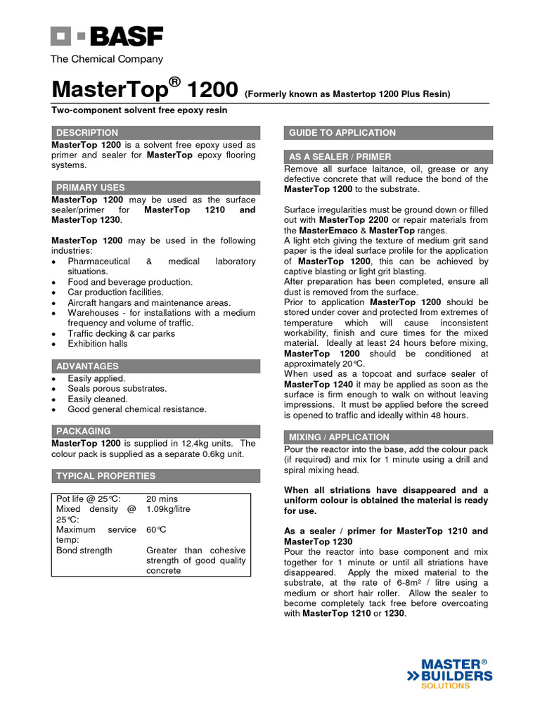 MasterTop 1200 | PDF | Epoxy | Materials