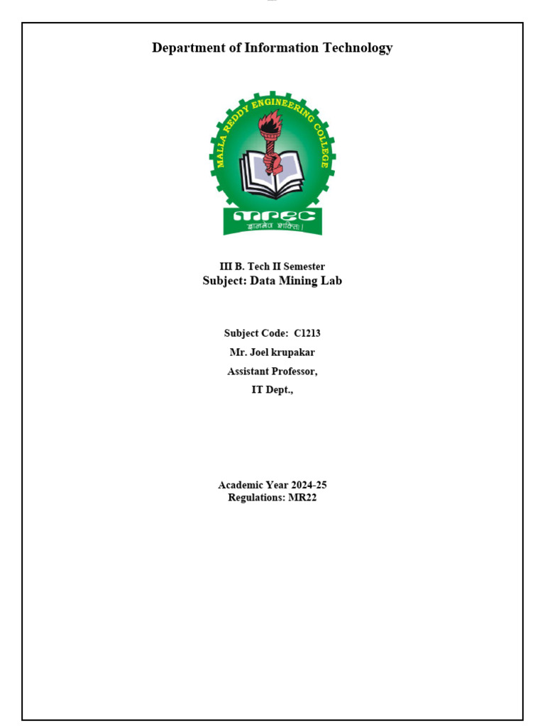 Data Mining Lab Pdf Engineering Standard Score 