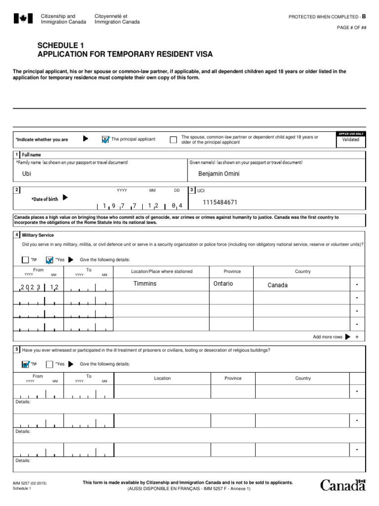 SCHEDULE 1 APPLICATION FOR TEMPORARY RESIDENT VISA (2) Completed | PDF ...