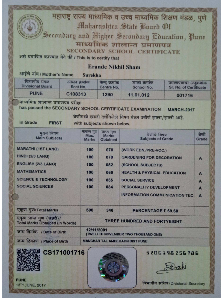 10th Passing Certificate | PDF