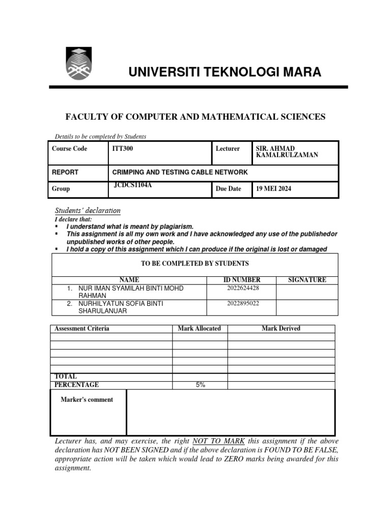 Report Lab Test Itt300 | PDF | Computer Network | Electrical Connector