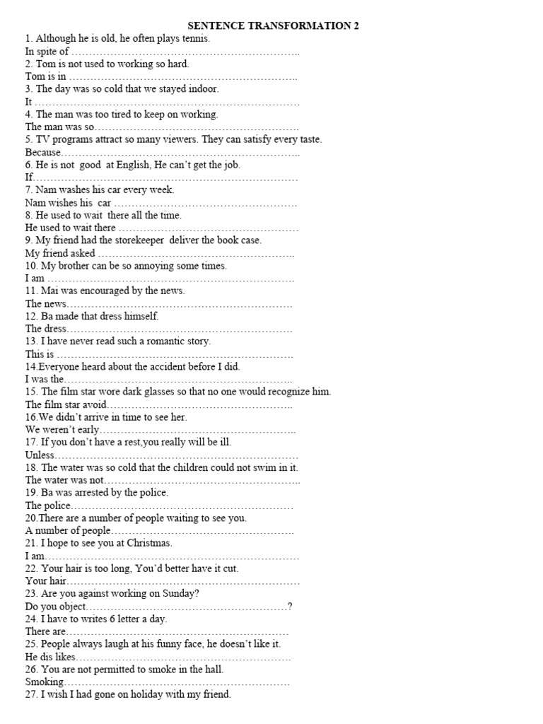 Sentence Transformation Exercises | PDF