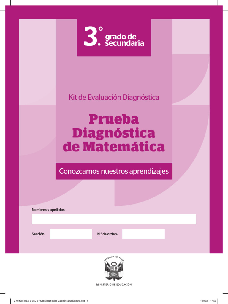 Prueba Diagnóstica de Matemática 3ero | PDF