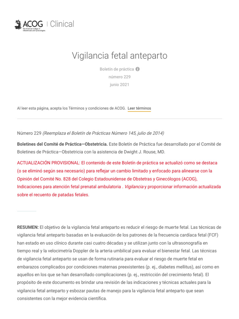 Vigilancia Fetal Anteparto ACOG | PDF | Parto | Feto