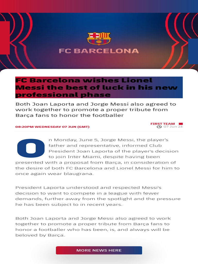 FC Barcelona Wishes Lionel Messi The Best of Luck | PDF