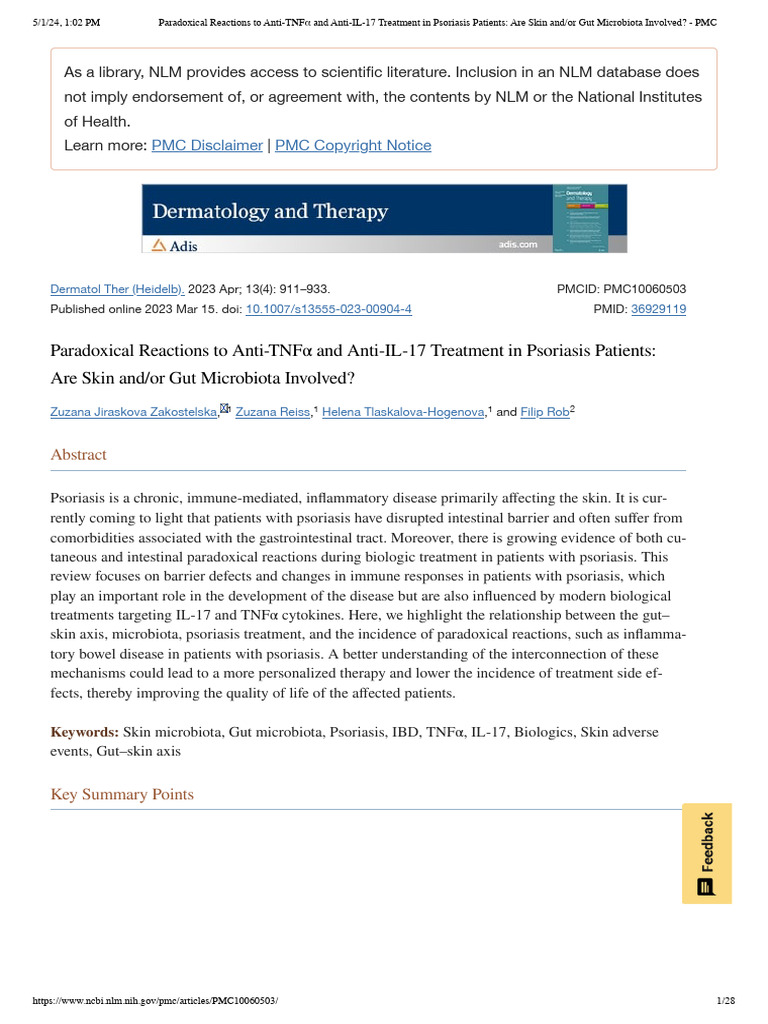 Paradoxical Reactions to Anti-TNFα and Anti-IL-17 Treatment in Psoriasis Patients | PDF ...