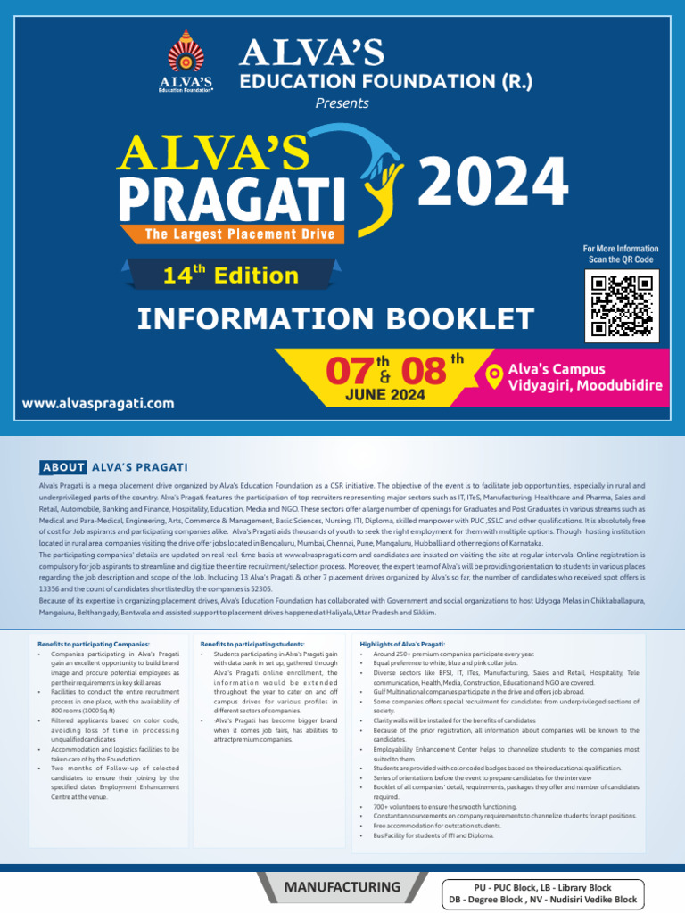 Alvas Pragati Booklet - 2024 | PDF | Mechanical Engineering | Recruitment