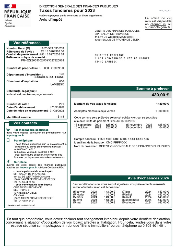 Somme À Prélever: (C) : Contrat de Prélèvement: M3 13 0273258 63 ...