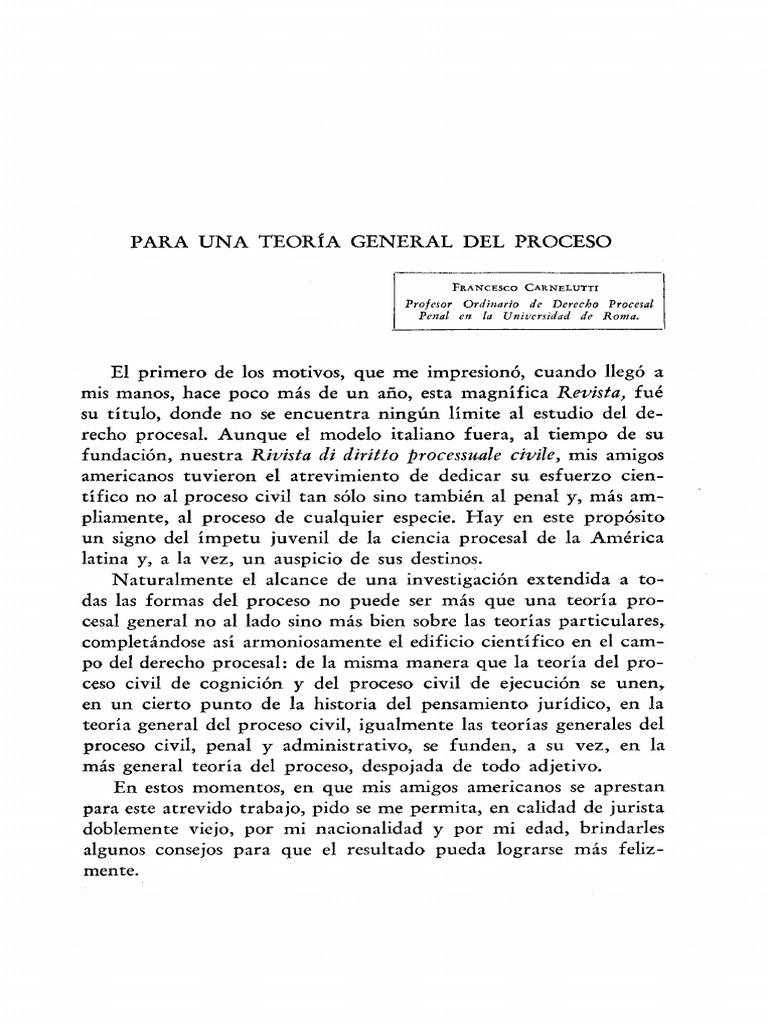 RDP Nro VI Anio 1948 para Una Teoria General Del Proceso Francesco ...