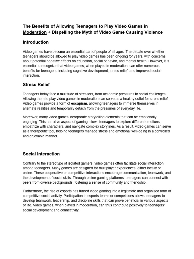 Final DraftThe Benefits of Allowing Teenagers To Play Video Games in ...