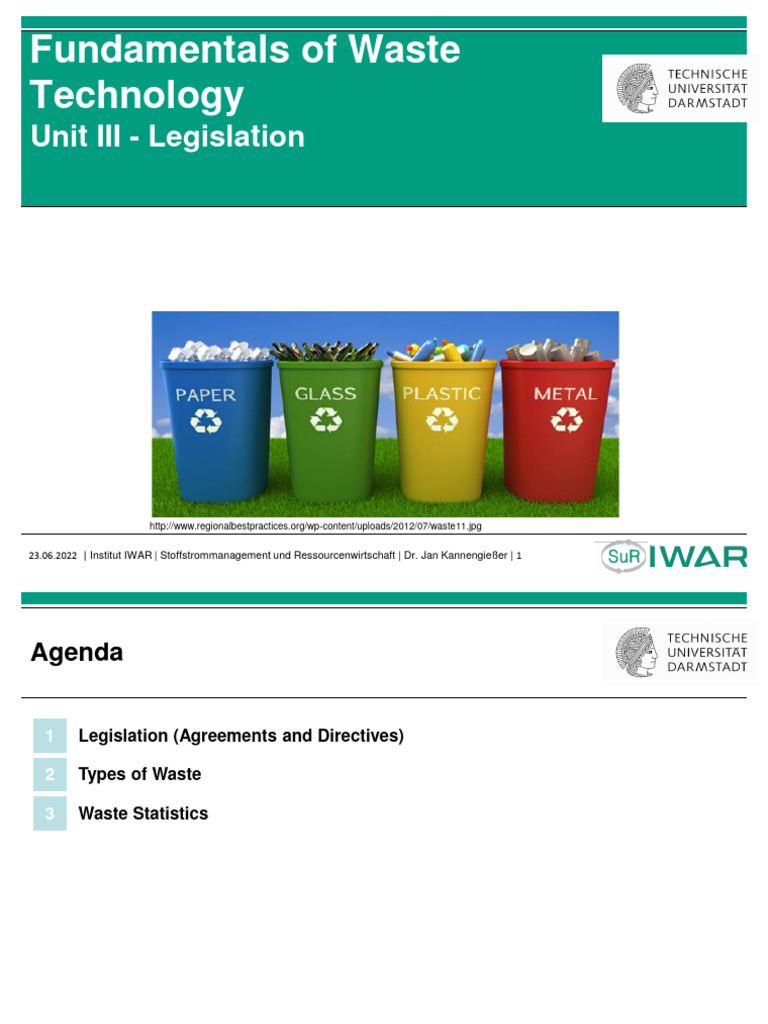 Unit 3 - Basics of Legislation in WM | PDF | Waste | Recycling
