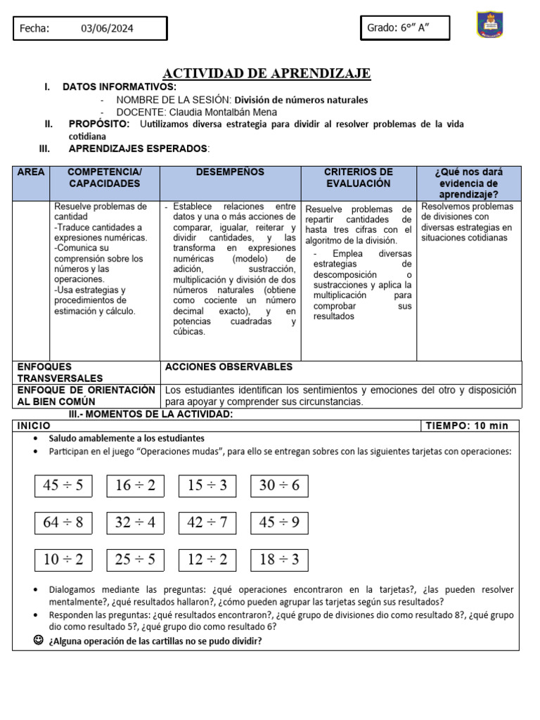 Estrategias para Dividir Números Naturales | PDF | División ...