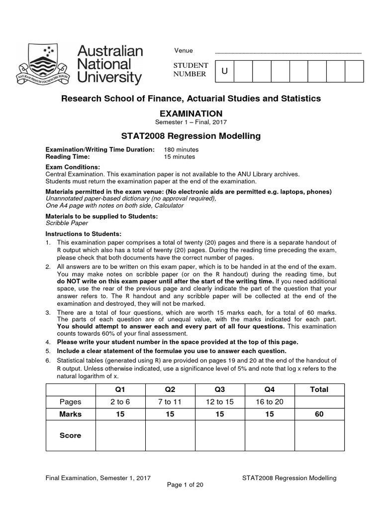 Final Exam 2017 | PDF | Errors And Residuals | Regression Analysis