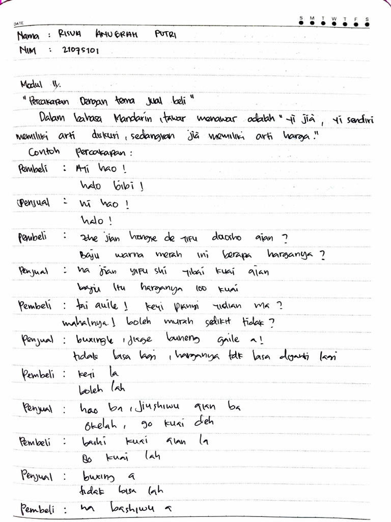 Tugas Mandarin - Risva Anugrah Putri 21075101 | PDF