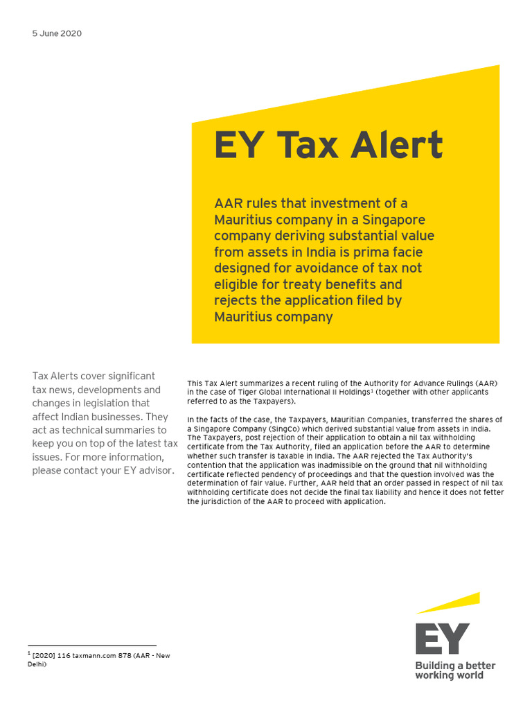 Aar Rules That Investment of A Mauritius Company in A Singapore Company ...